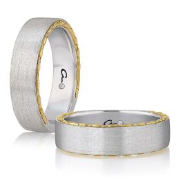 Two-Tone Brushed Matte Finish Platinum Men’s Wedding Band With Quilts ...