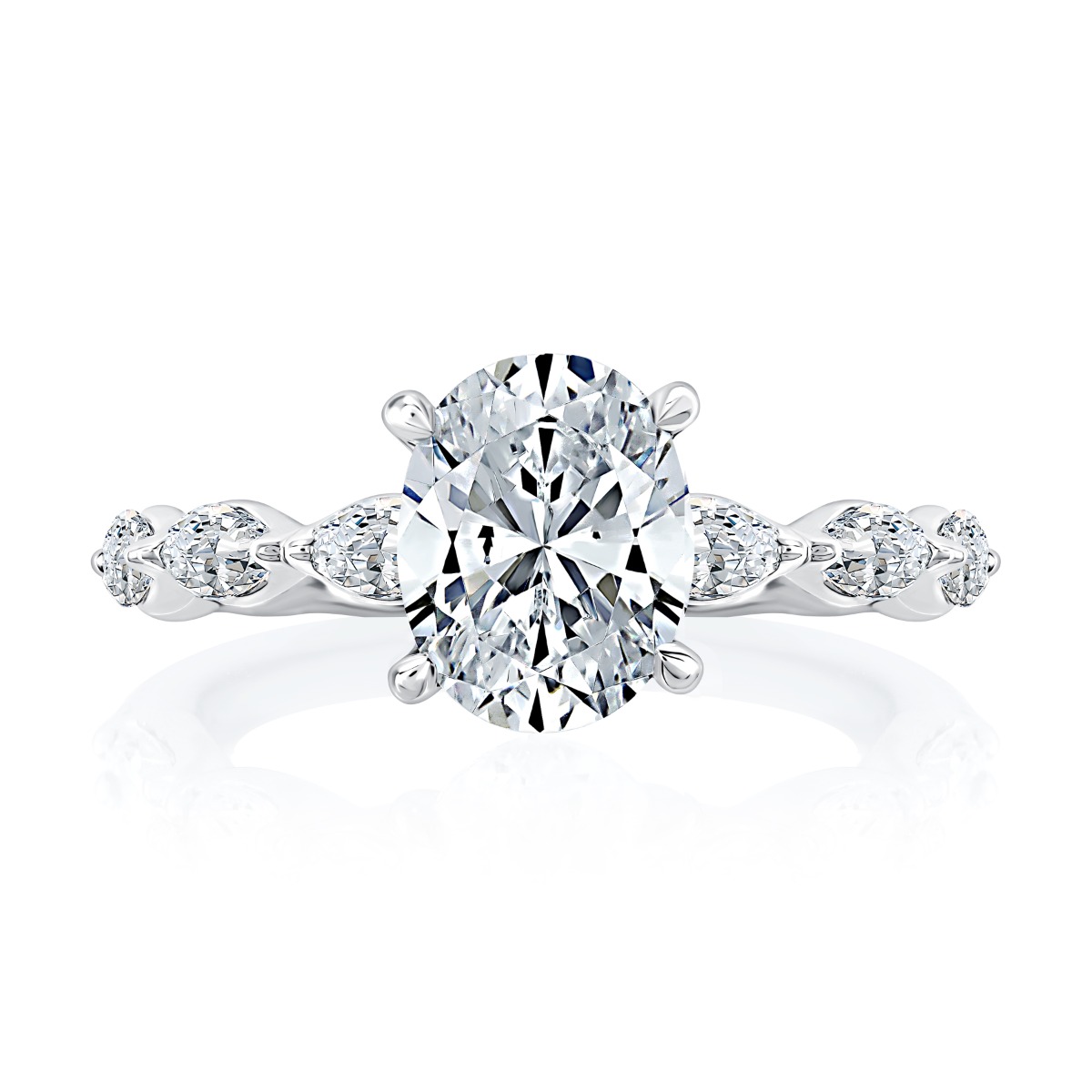 Four Prong Oval Center Diamond Engagement Ring