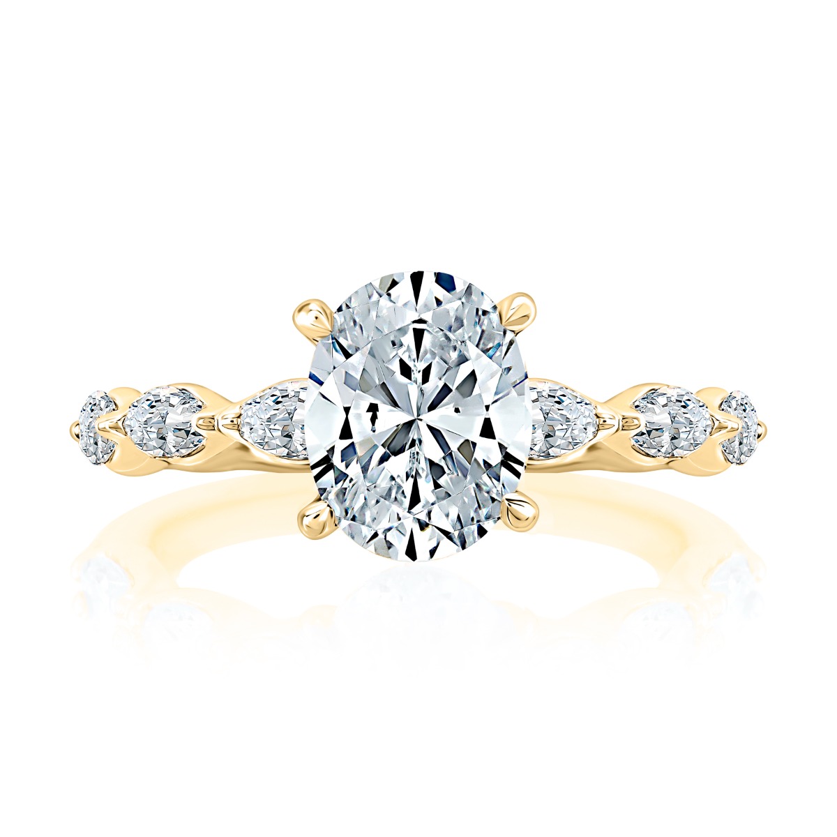 Four Prong Oval Center Diamond Engagement Ring