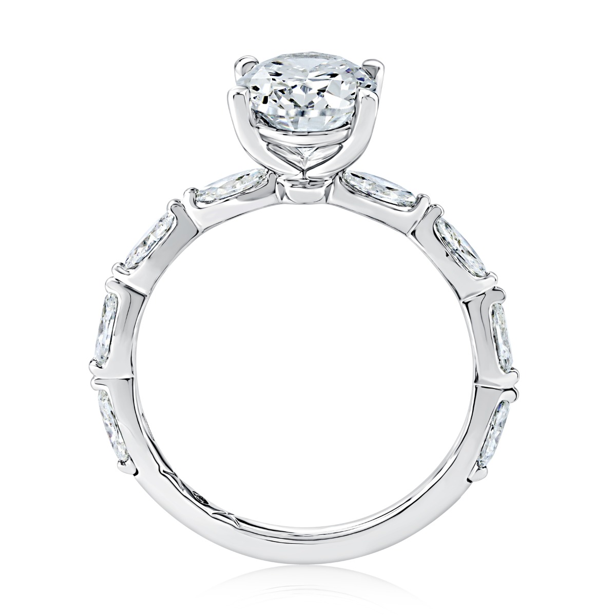 Four Prong Oval Center Diamond Engagement Ring